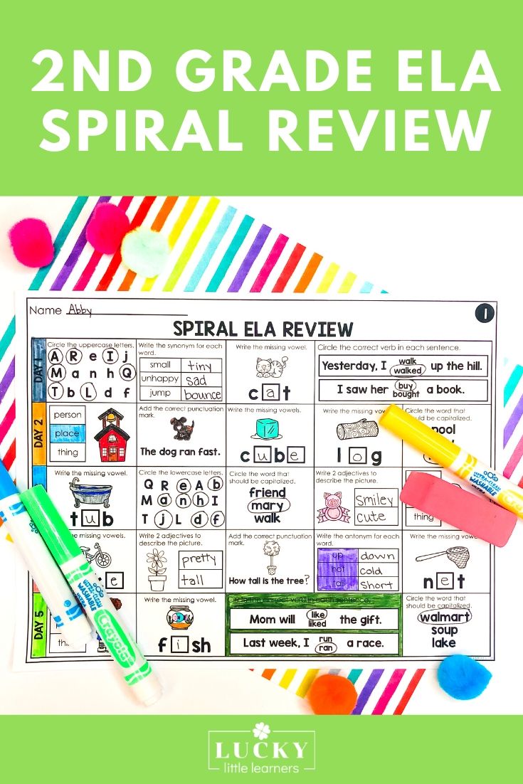 2nd Grade ELA Spiral Review Bundle Lucky Little Learners