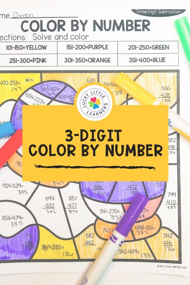 3-Digit Addition & Subtraction Color By Number Bundle - Lucky Little ...