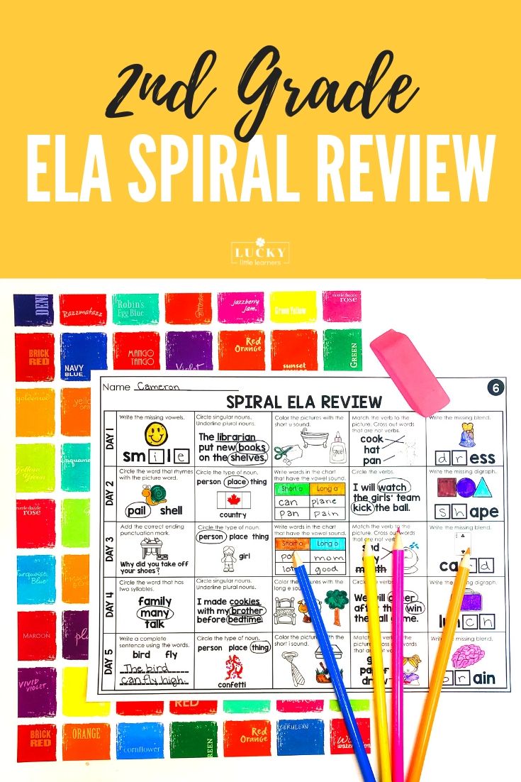 2nd Grade ELA Spiral Review Bundle Lucky Little Learners