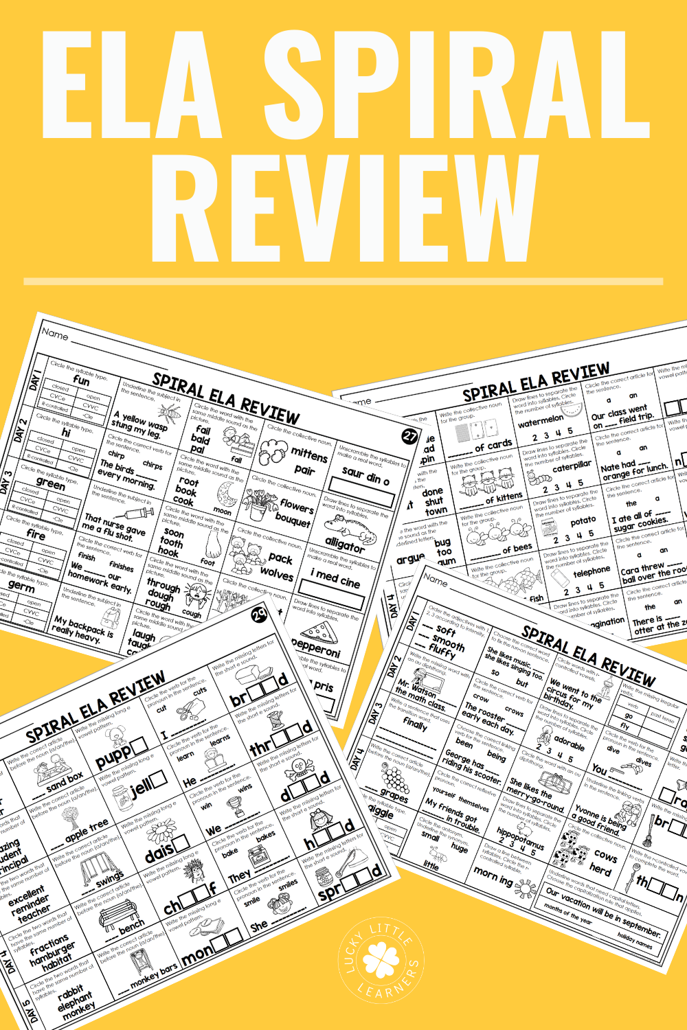 2nd Grade ELA Spiral Review Bundle Lucky Little Learners