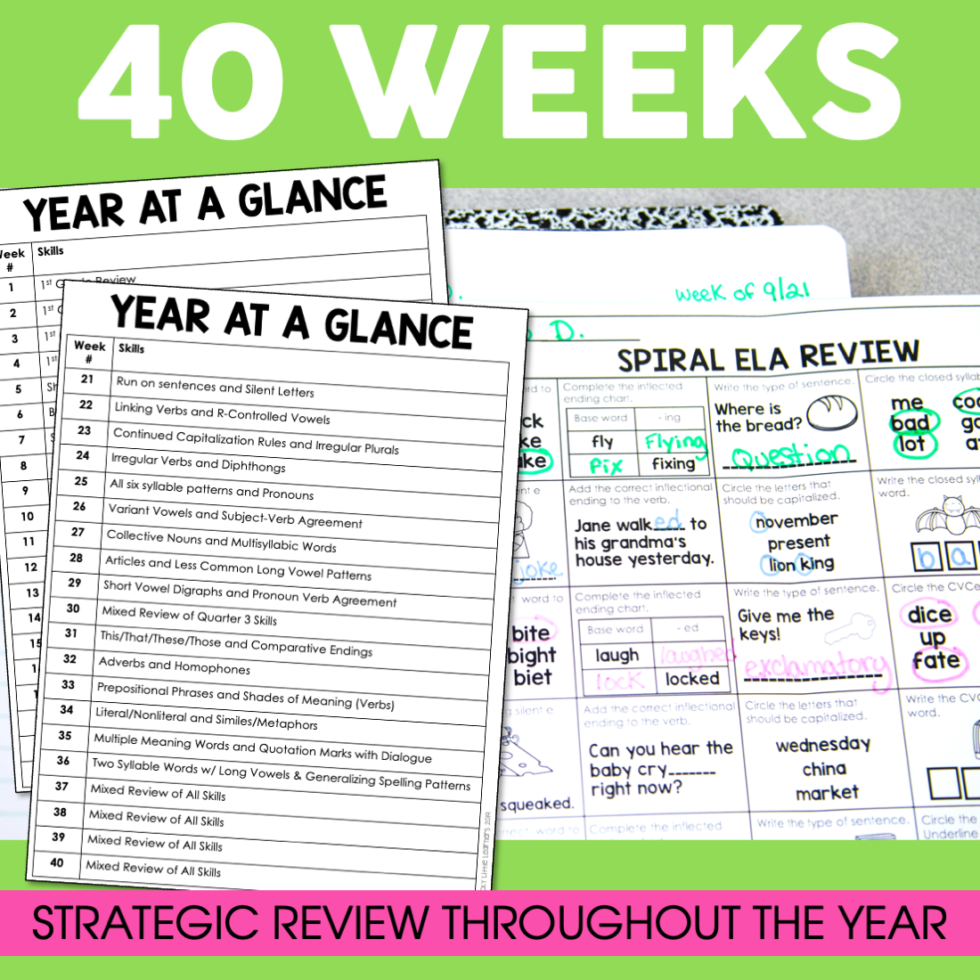2nd Grade ELA Spiral Review Bundle - Lucky Little Learners