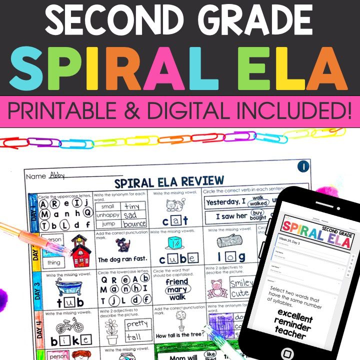 2nd Grade ELA Spiral Review Bundle Lucky Little Learners