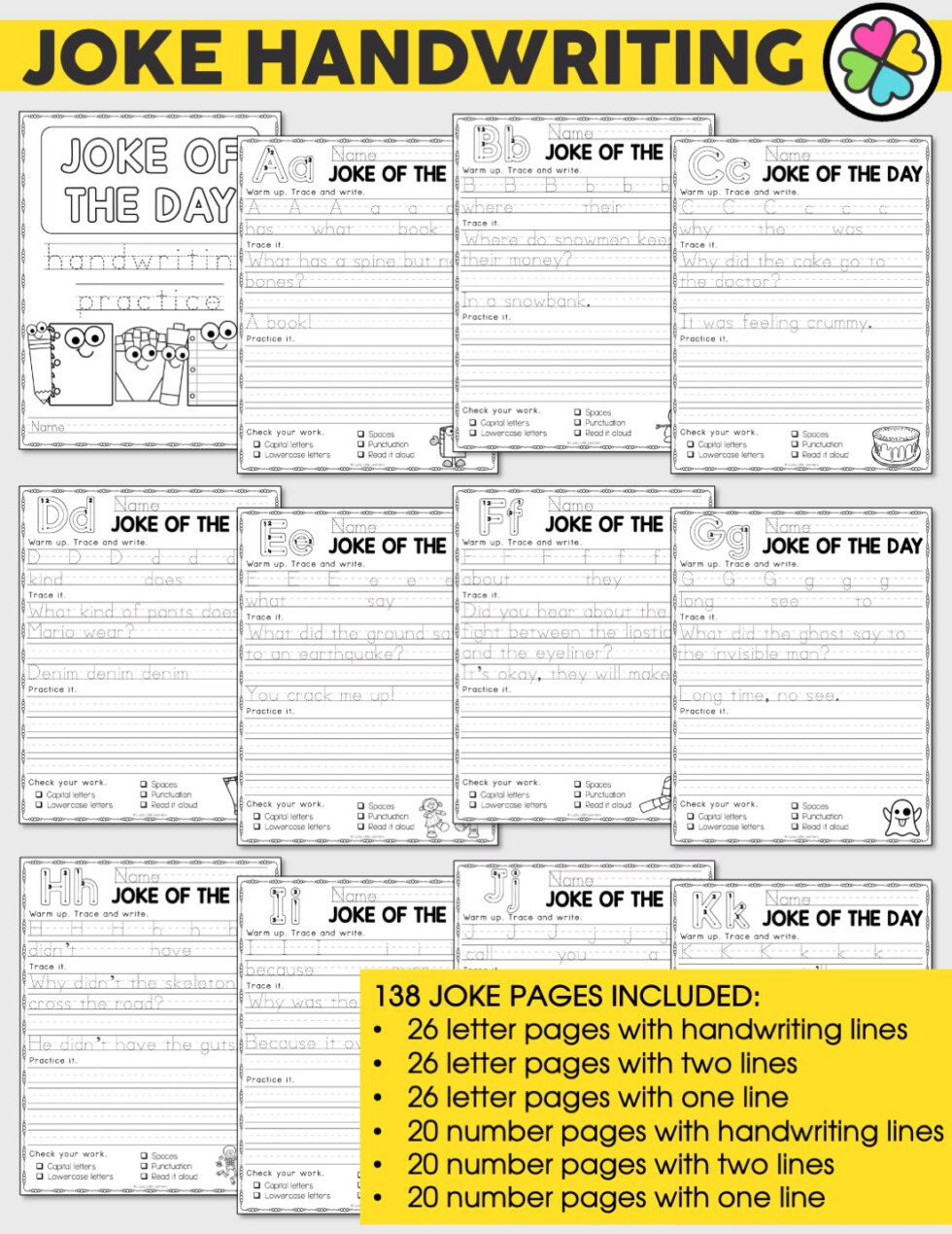 Handwriting Practice - Jokes and Facts - Lucky Little Learners