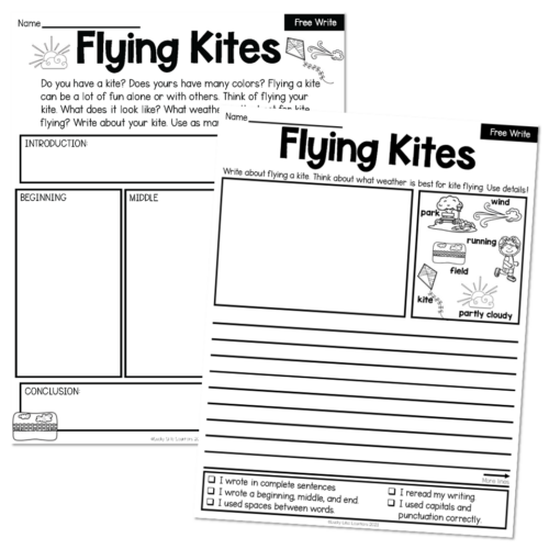 2nd Grade August Writing Pages - Free Write - Flying Kites - Lucky ...
