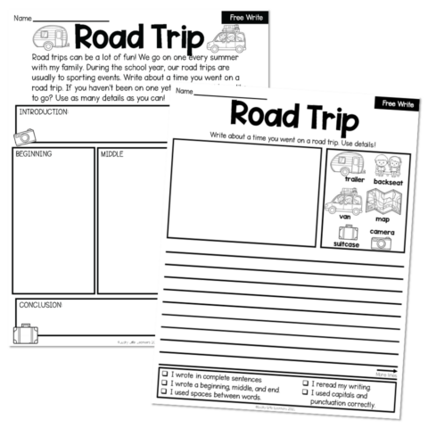 2nd Grade August Writing Pages - Free Write - Road Trip - Lucky Little ...