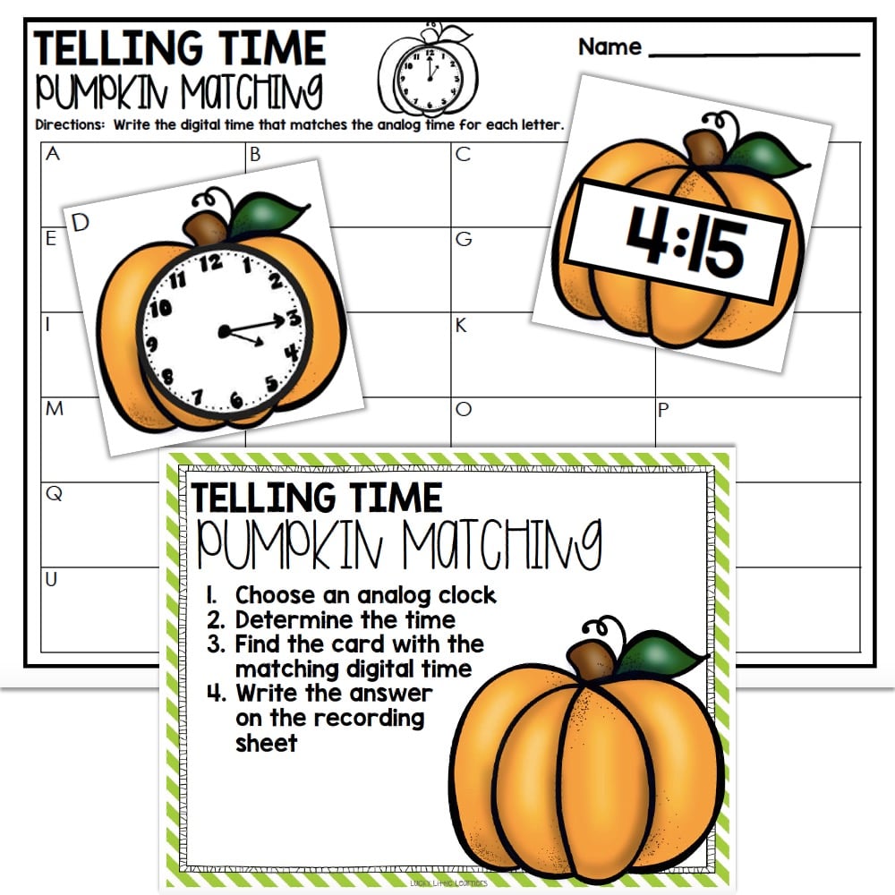2nd Grade November Math Center - Telling Time - Lucky Little Learners