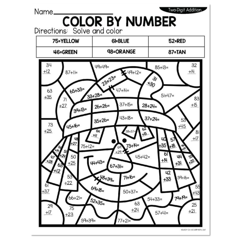 2-Digit Addition Fall Color by Number - Scarecrow - Lucky Little Learners