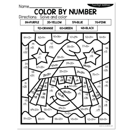 2-Digit Addition Fall Color by Number- Witch - Lucky Little Learners