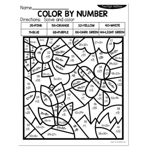 2-Digit Addition Spring Color by Number - Flower & Butterfly - Lucky ...