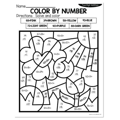 2-Digit Addition Spring Color by Number - Flowers & Sun - Lucky Little ...