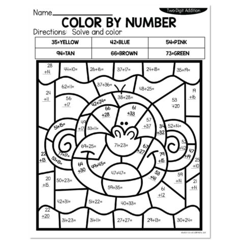 2-Digit Addition Summer Color by Number - Monkey - Lucky Little Learners