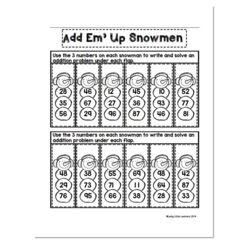 2nd Grade Math Notebook - Addition with Regrouping - Add 'Em Up Snowmen ...