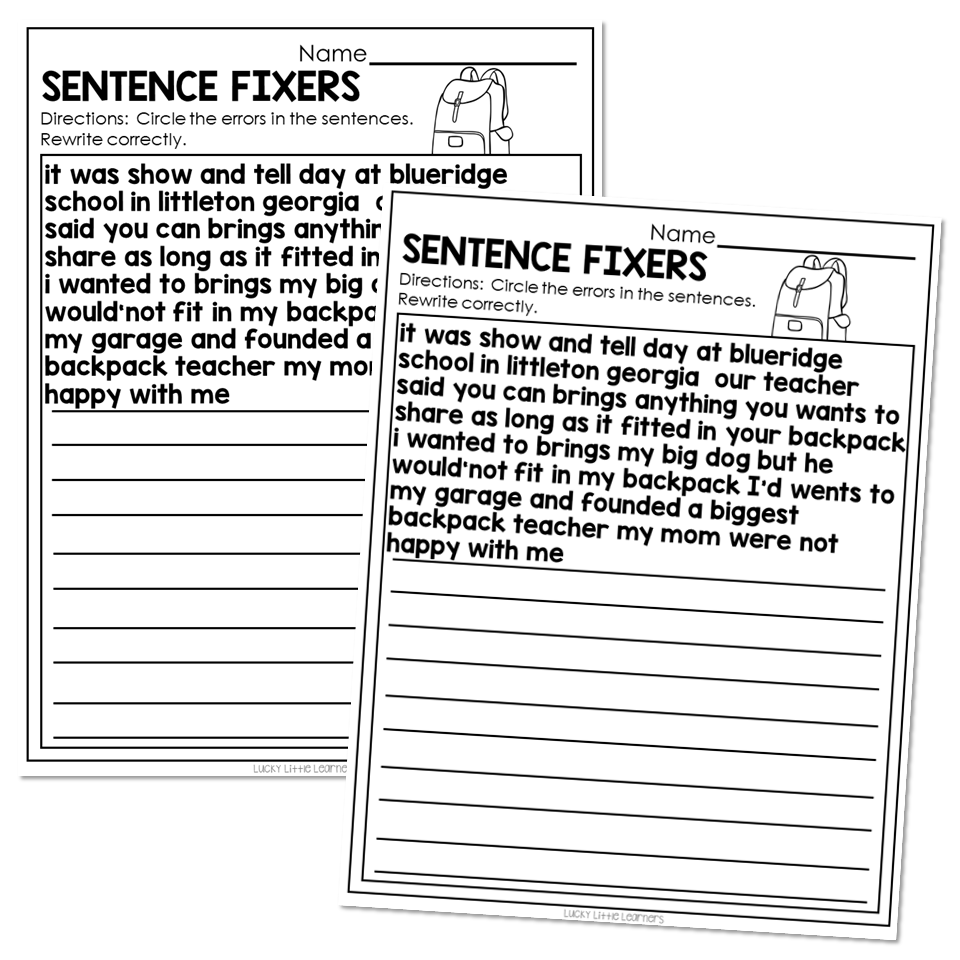 Sentence Fixers - Sentence Writing - Bundle 2 - page 46 - Lucky Little ...