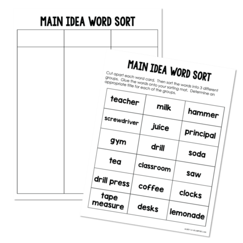 Main Idea and Details Activities - Main Idea Word Sort 5 - Lucky Little ...
