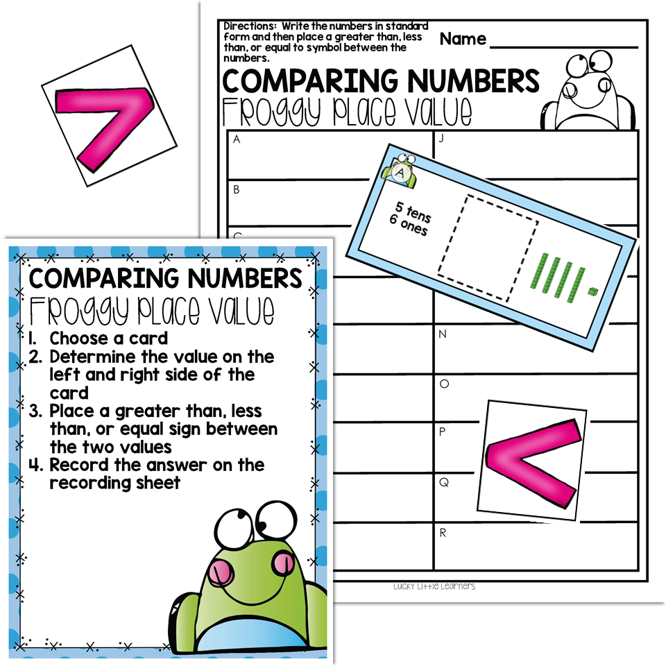 1st Grade April Math Center - Comparing Numbers - Lucky Little Learners