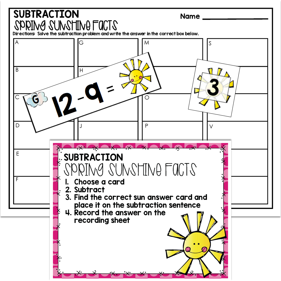 1st Grade April Math Center - Subtraction - Lucky Little Learners
