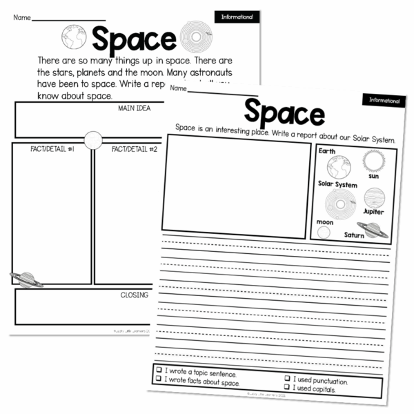 1st Grade August Writing Pages - Informational - Space - Lucky Little ...
