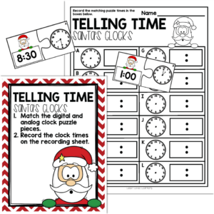 1st Grade December Math Center - Telling Time - Lucky Little Learners