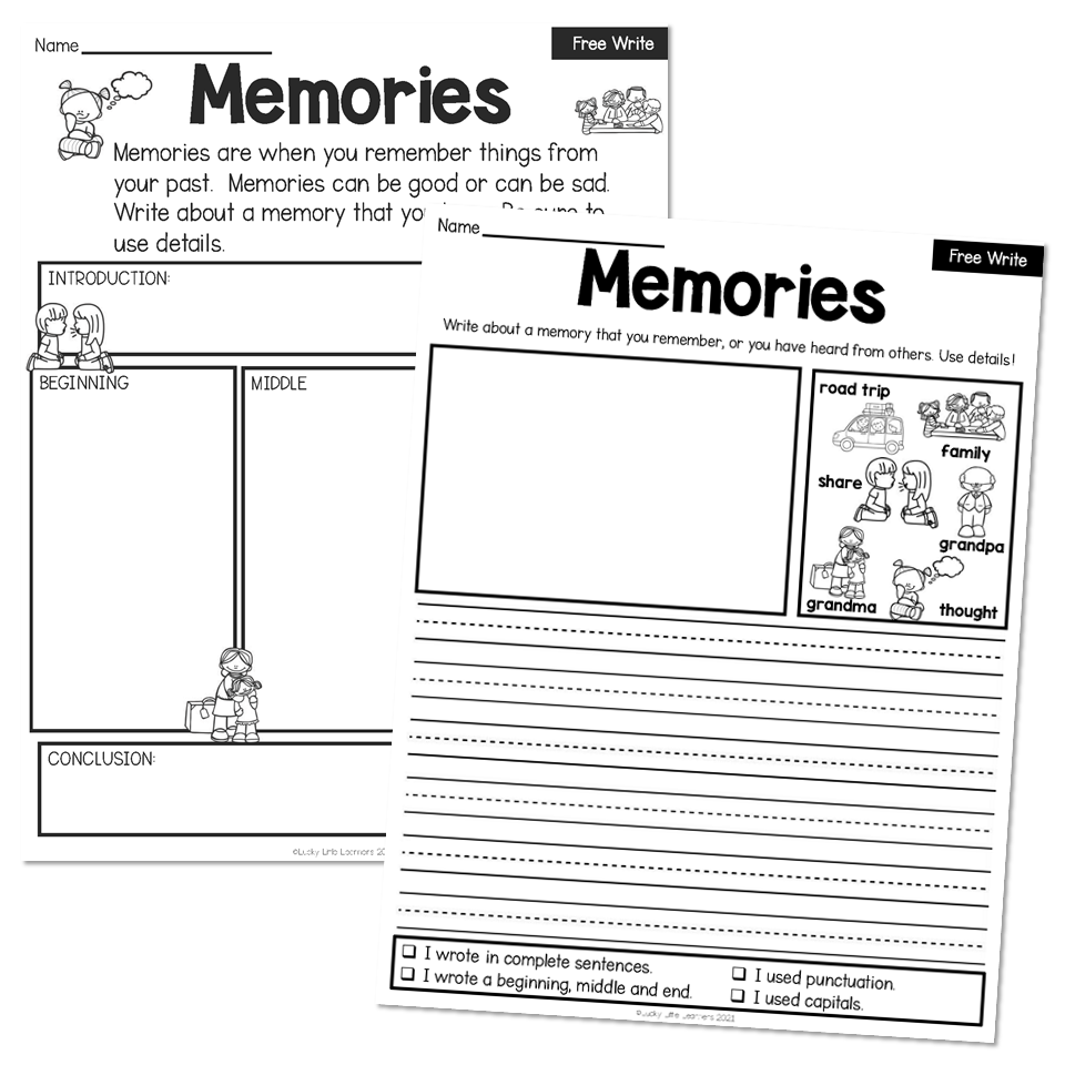 1st Grade December Writing Pages - Free Write - Memories - Lucky Little ...