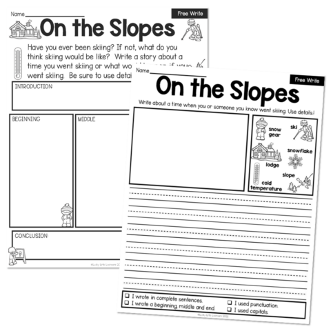 1st Grade December Writing Pages - Free Write - On the Slopes - Lucky ...