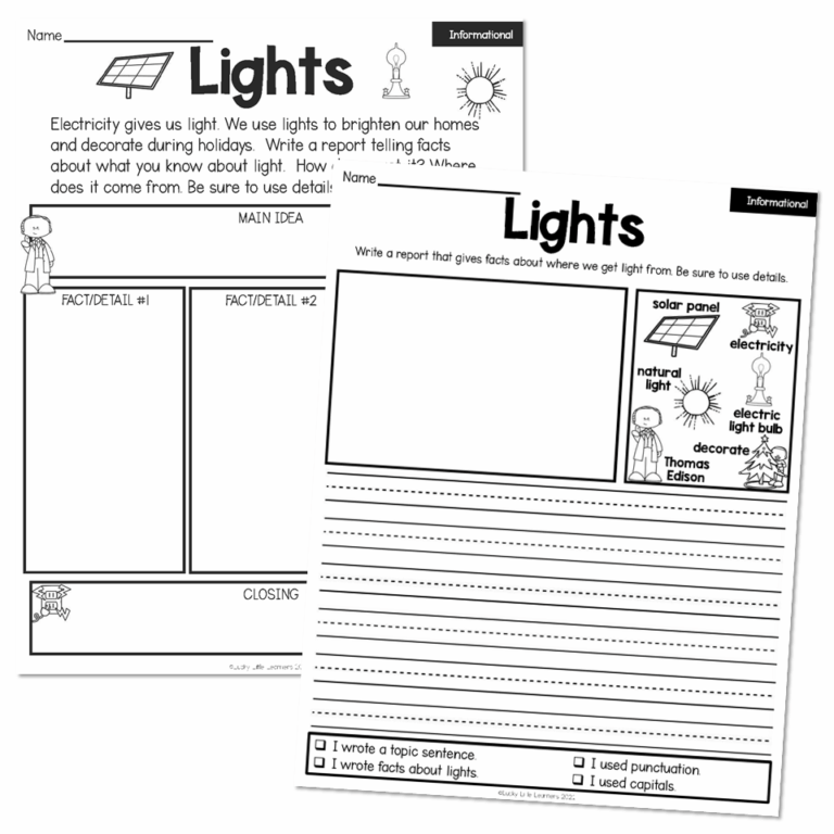 1st Grade December Writing Pages - Informational - Lights - Lucky ...