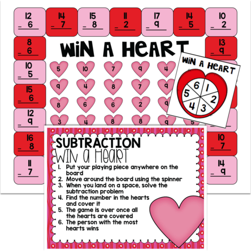 1st Grade February Math Center - Subtraction - Lucky Little Learners