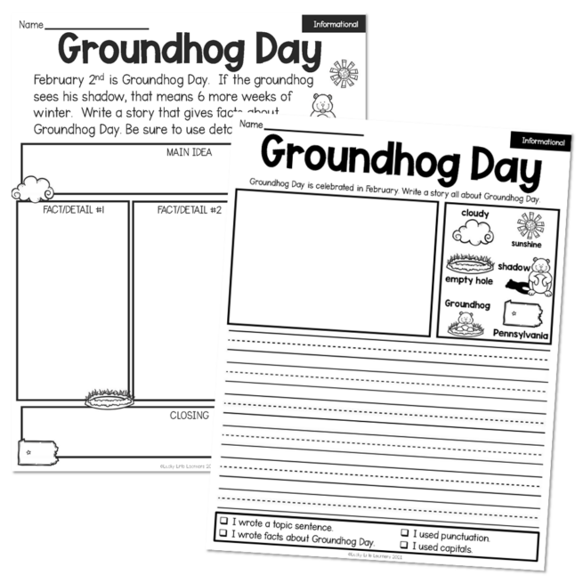 1st Grade February Writing Pages - Informational - Groundhog Day ...