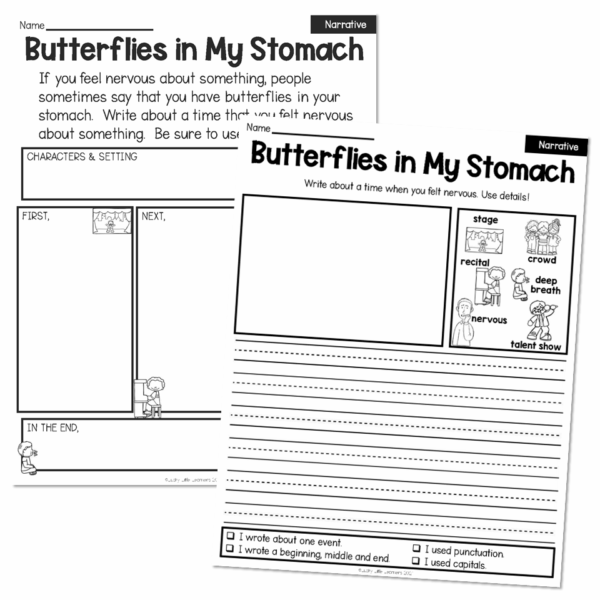 1st Grade February Writing Pages - Narrative - Butterflies in My ...