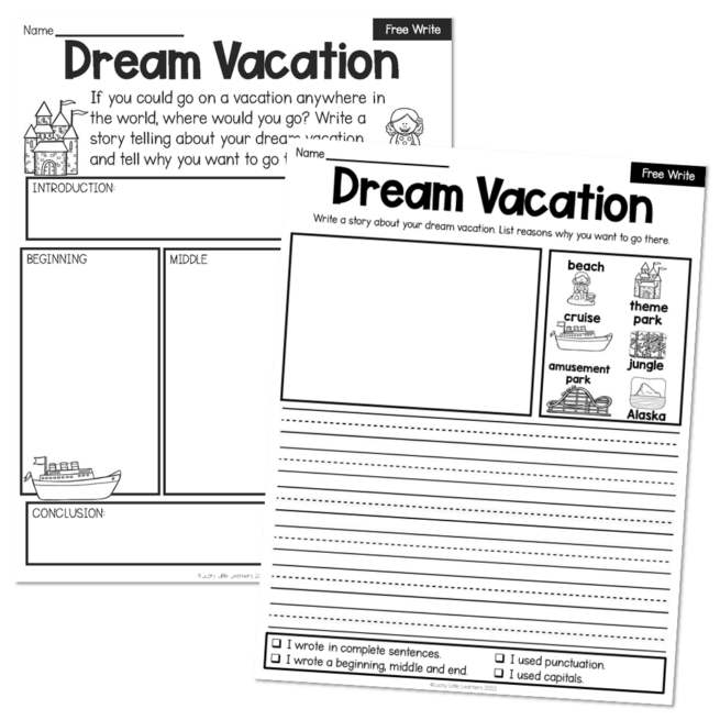 1st Grade January Writing Pages - Free Write - Dream Vacation - Lucky ...