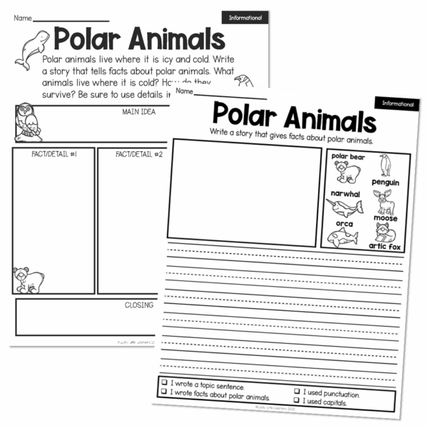 1st Grade January Writing Pages - Informational - Polar Animals - Lucky ...