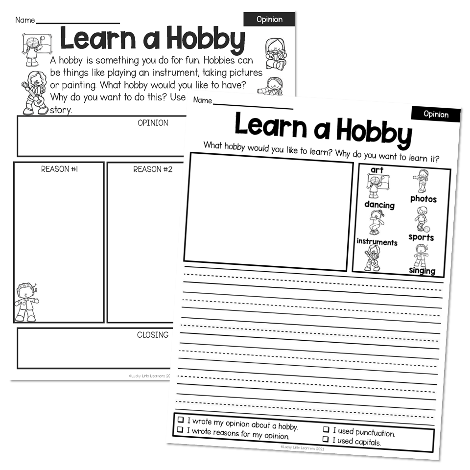 1st Grade January Writing Pages - Opinion - Learn a Hobby - Lucky ...