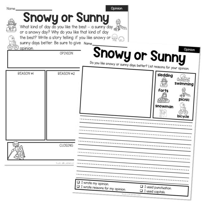 1st Grade January Writing Pages Opinion Snowy Or Sunny Lucky