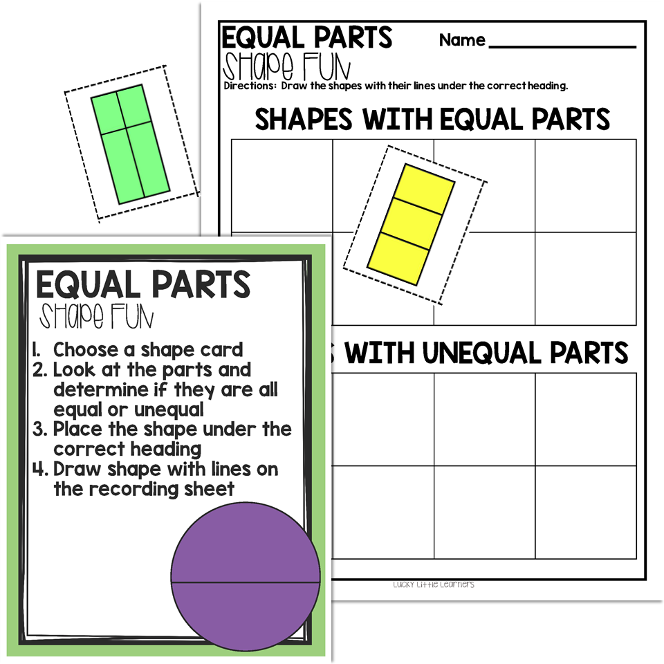 1st Grade July Math Center - Equal Parts - Lucky Little Learners