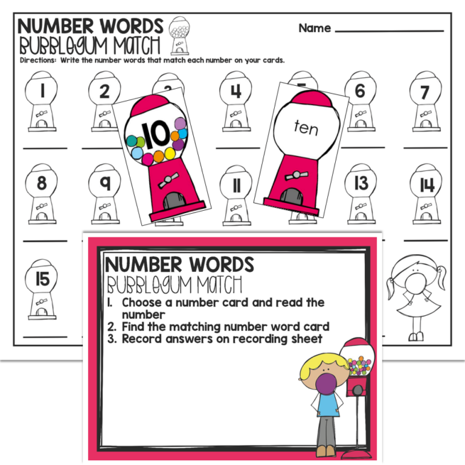 1st Grade July Math Center - Number Words - Lucky Little Learners