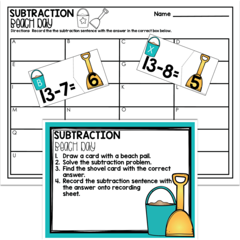 1st Grade June Math Center - Subtraction - Lucky Little Learners
