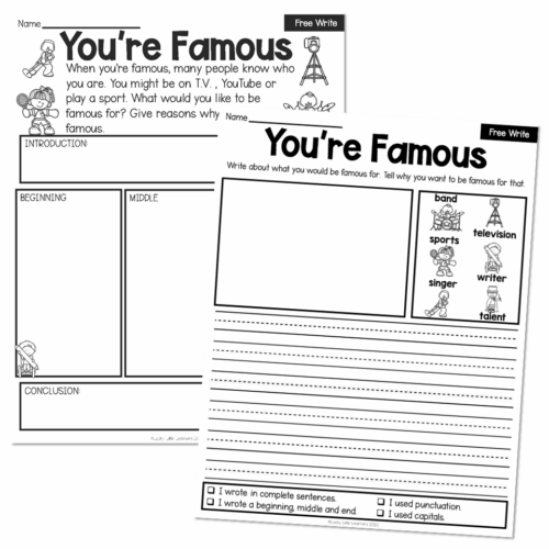 1st Grade March Writing Pages - Free Write - You're Famous - Lucky ...