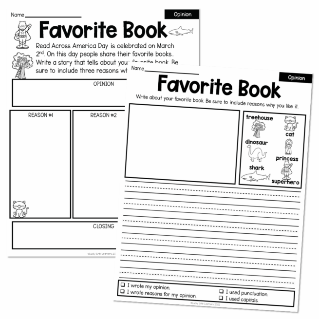 1st Grade March Writing Pages - Opinion - Favorite Book - Lucky Little ...