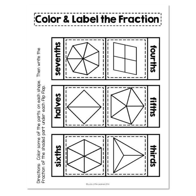 1st Grade Math Notebook - Geometry - Color & Label the Fraction - Lucky ...