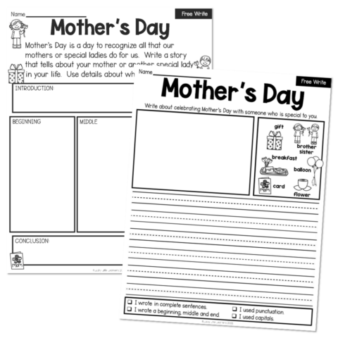 1st Grade May Writing Pages - Free Write - Mother's Day - Lucky Little ...