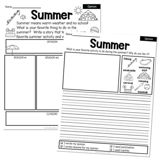 1st Grade May Writing Pages - Opinion - Summer - Lucky Little Learners