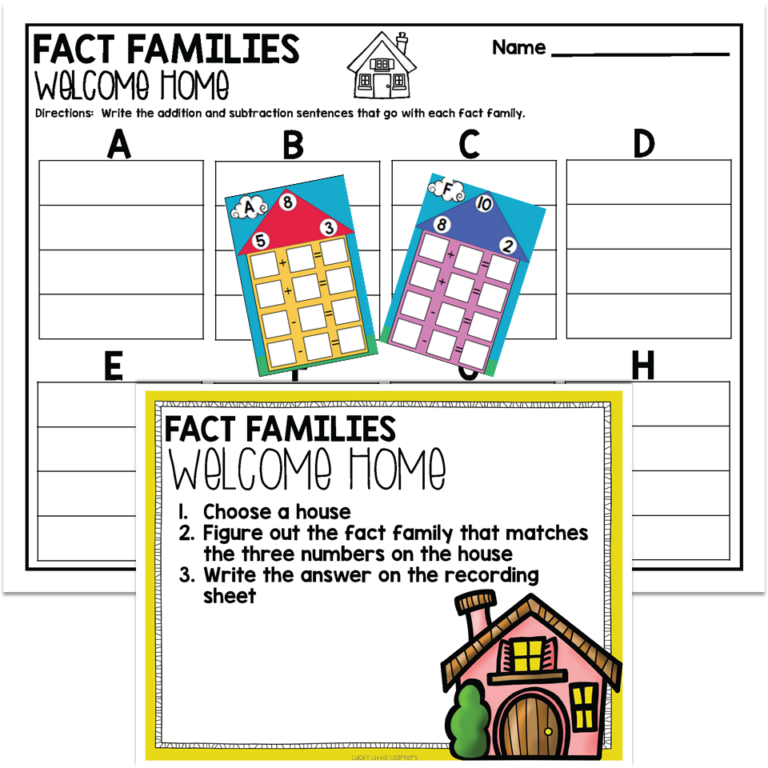 1st Grade November Math Center - Fact Families - Lucky Little Learners