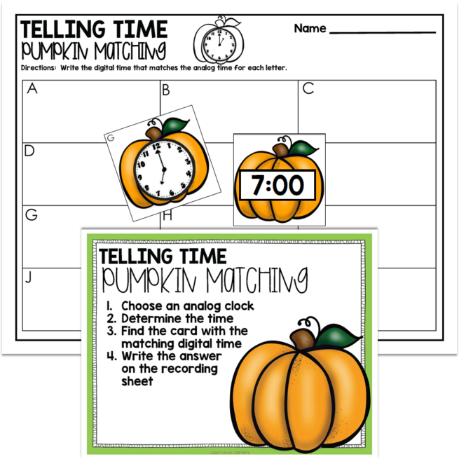 1st Grade November Math Center - Telling Time - Lucky Little Learners