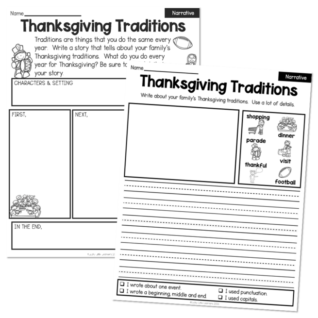 1st Grade November Writing Pages - Narrative - Thanksgiving Traditions ...