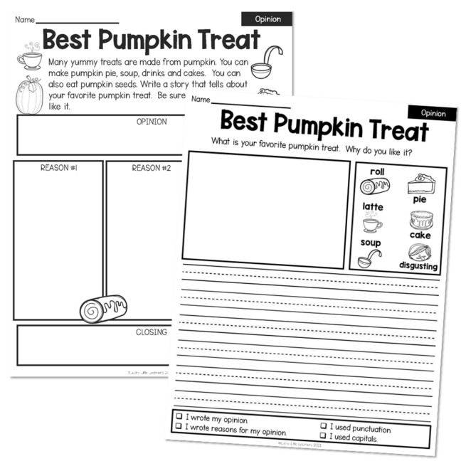 1st Grade November Writing Pages - Opinion - Best Pumpkin Treat - Lucky ...