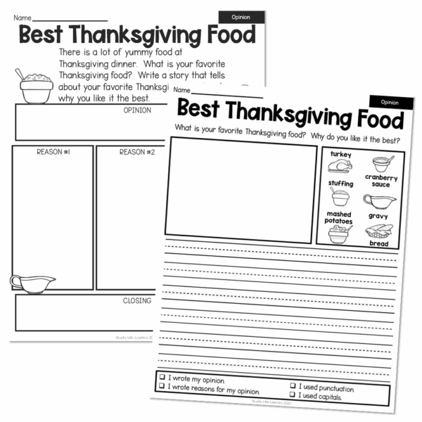 1st Grade November Writing Pages - Opinion - Best Thanksgiving Food ...