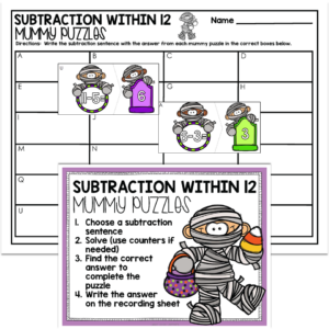 1st Grade October Math Center - Subtraction within 12 - Lucky Little ...