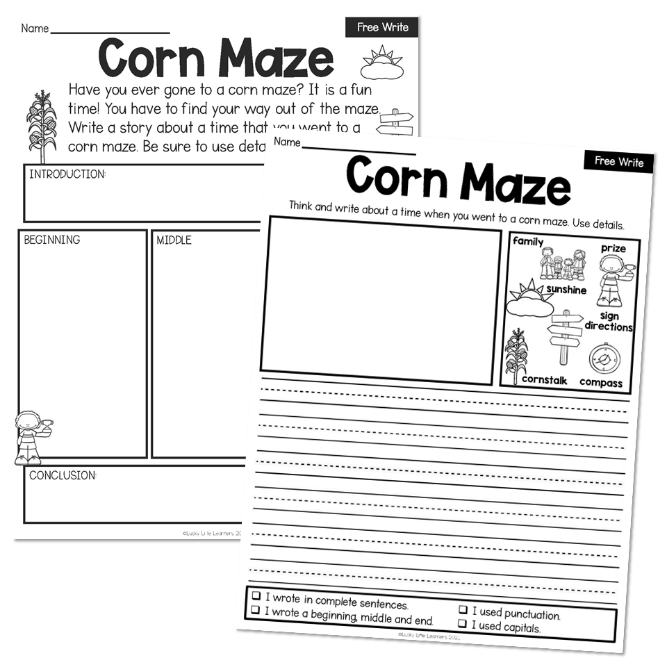1st Grade October Writing Pages - Free Write - Corn Maze - Lucky Little ...