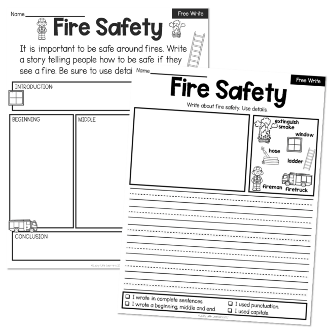 1st Grade October Writing Pages - Free Write - Fire Safety - Lucky ...