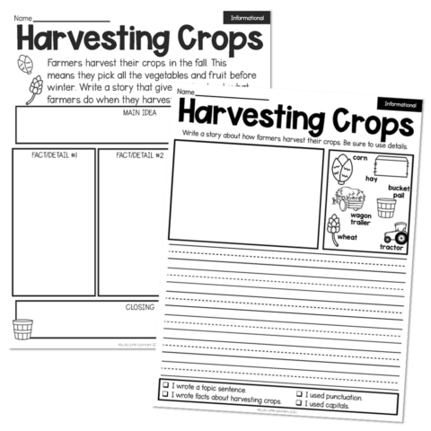 1st Grade October Writing Pages - Informational - Harvesting Crops ...
