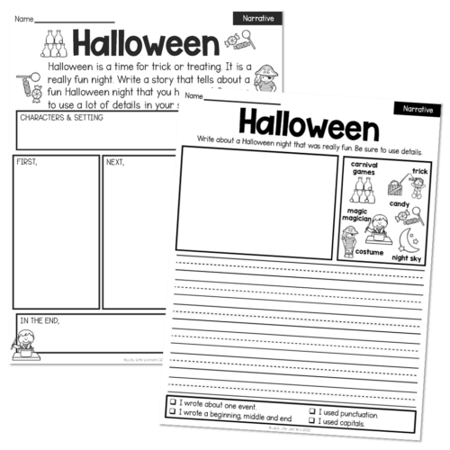1st Grade October Writing Pages - Narrative - Halloween - Lucky Little ...